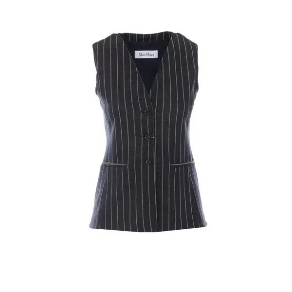 Max Mara Striped V-neck Sleeveless Vest - Blue