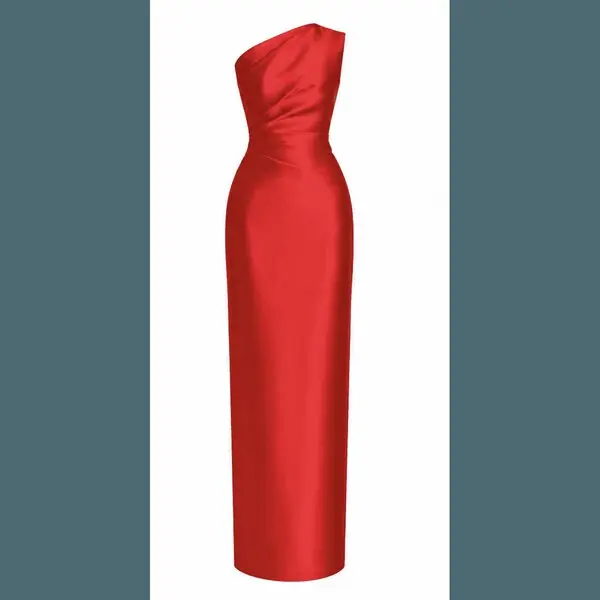 Solace London Kira Maxi Dress One Shoulder Draped Sleeveless - Red