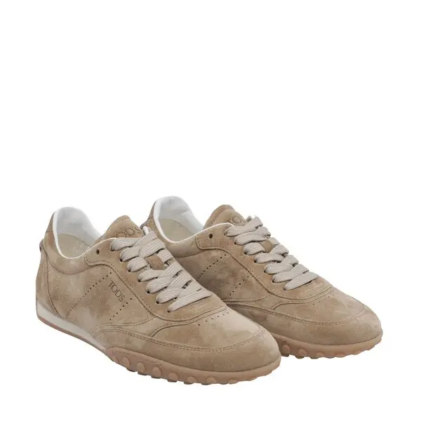 TOD'S Logo Suede Lace-up Sneakers - Cream