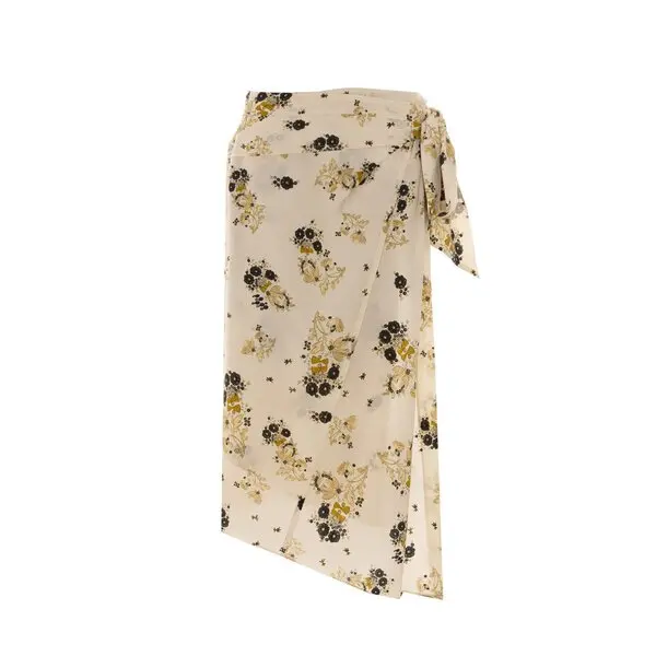 Isabel Marant Étoile Floral Print Silk Blend Wrap Front Skirt - White