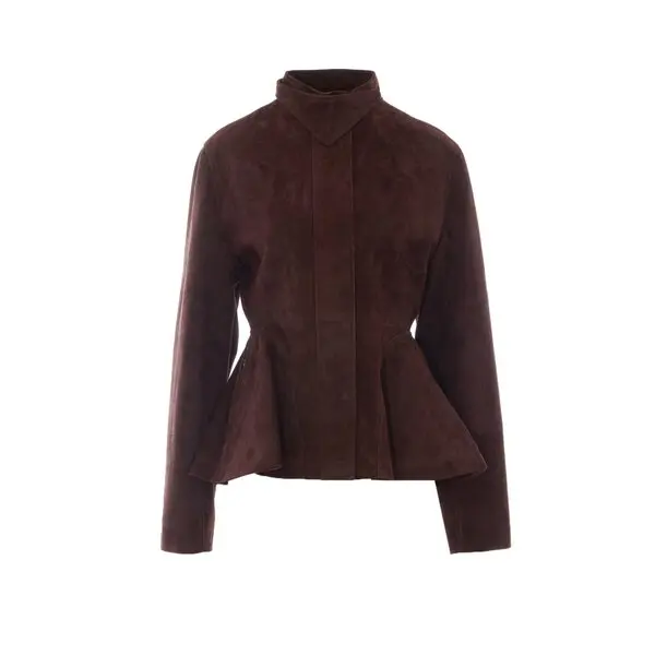 Alaïa Peplum Suede Jacket - Brown