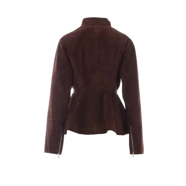 Alaïa Peplum Suede Jacket - Brown
