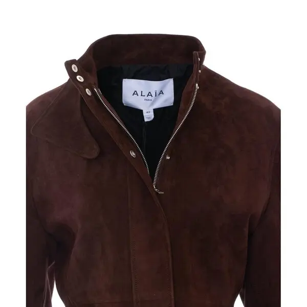 Alaïa Peplum Suede Jacket - Brown