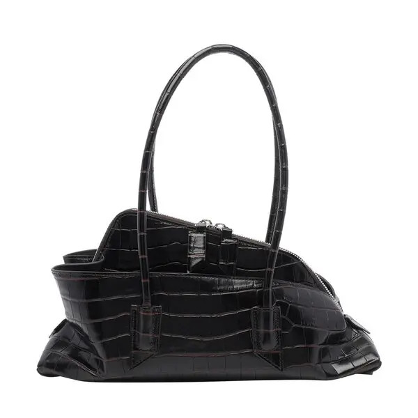 Attico The Atico Small La Passeggiata Shoulder Bag Crocodile Effect - Brown