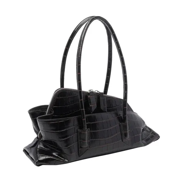 Attico The Atico Small La Passeggiata Shoulder Bag Crocodile Effect - Brown