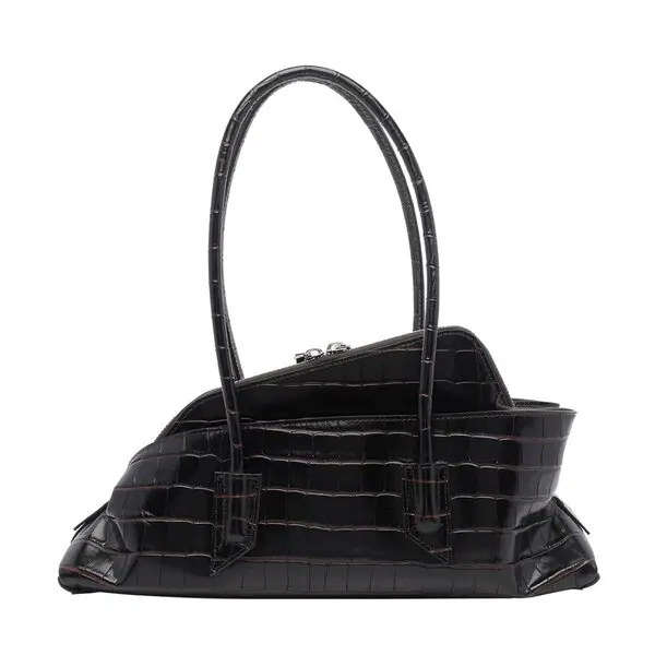 Attico The Atico Small La Passeggiata Shoulder Bag Crocodile Effect - Brown