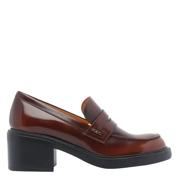 TOD'S Logo Leather Block Heel Loafers - Red