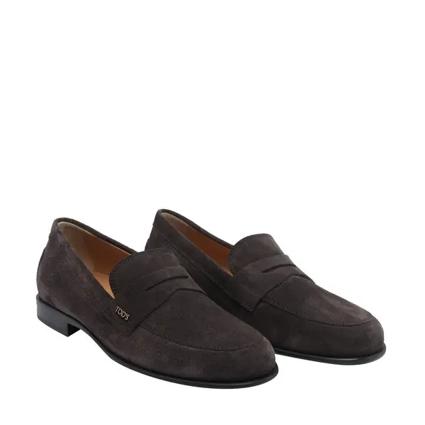TOD'S Suede Slip-on Loafers With Gold Tone Hardware - Brown
