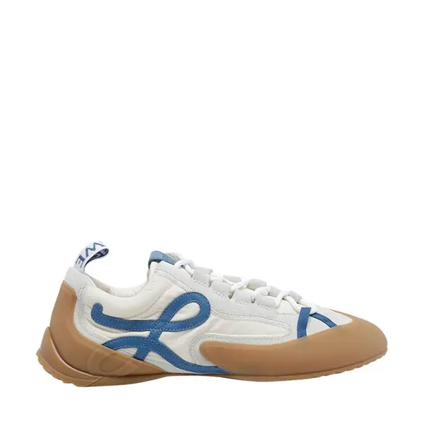 Loewe Suede Leather Colour Block Lace-up Sneakers - White