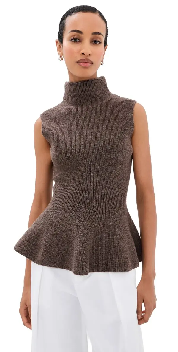 RÓHE Sculptural Sleeveless Knitted Top - Brown Melange