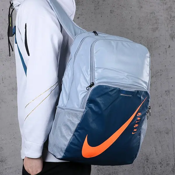 Nike Brasilia Medium Backpack-9.0 Mtrl 'blue Grey Orange - Blue/grey/orange