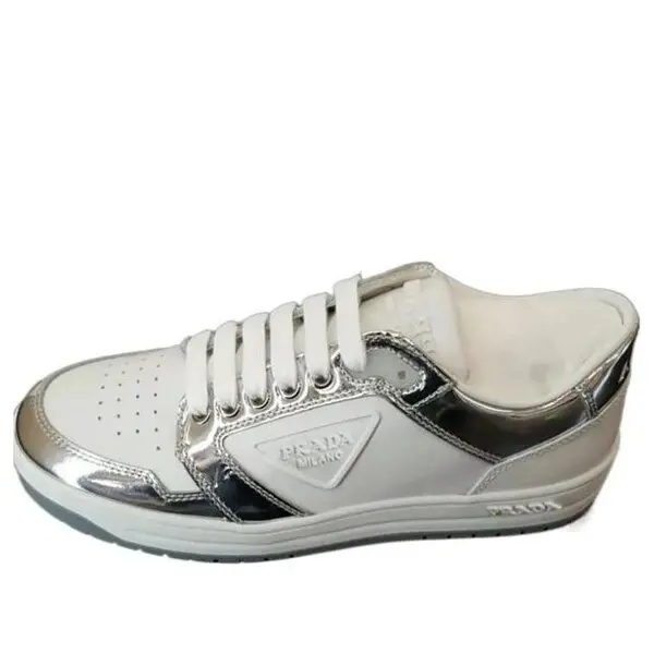 Prada District Leather Sneakers 'white Silver - White/silver