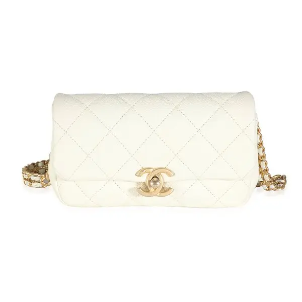 Chanel Quilted Caviar Chain Melody Waist Belt Bag - White