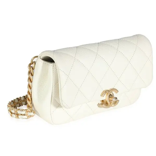 Chanel Quilted Caviar Chain Belt Bag - White