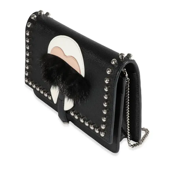 Fendi Vitello Elite & Mink Studded Karlito Chain Wallet