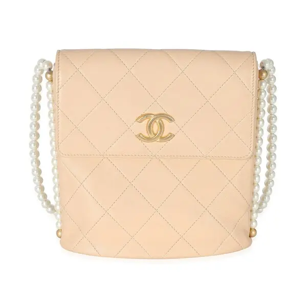 Chanel Quilted Calfskin Pearl Chain Hobo - Beige