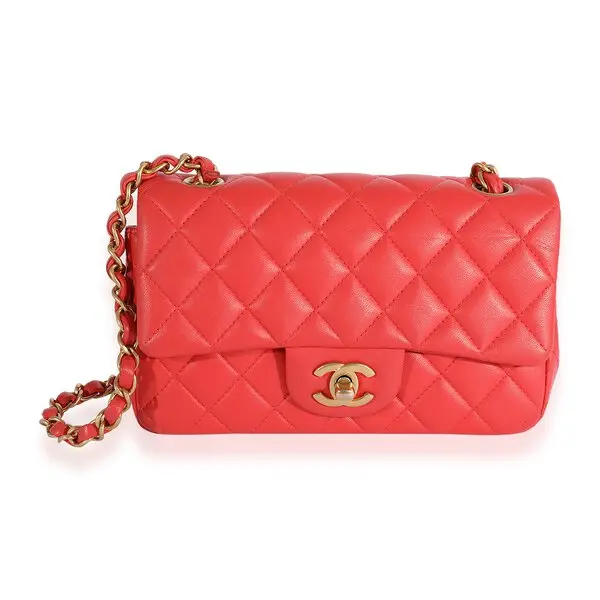 Chanel Coral Quilted Lambskin Rectangular Classic Flap Bag - Pink