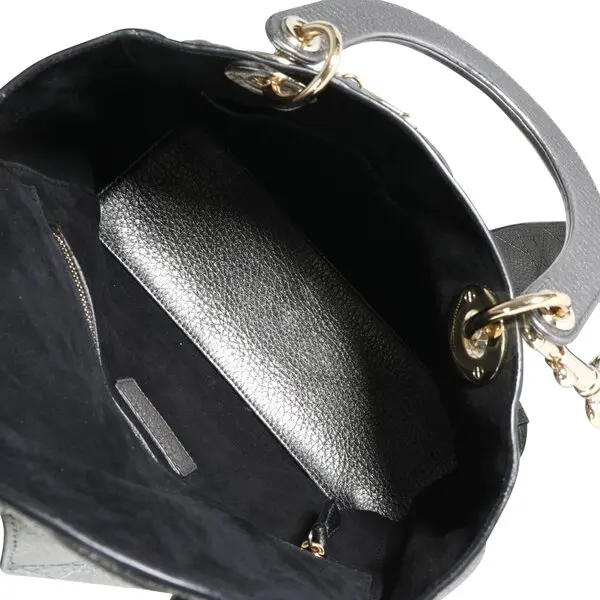 Dior Metallic Silver Cannage Leather Lady Tote - Green
