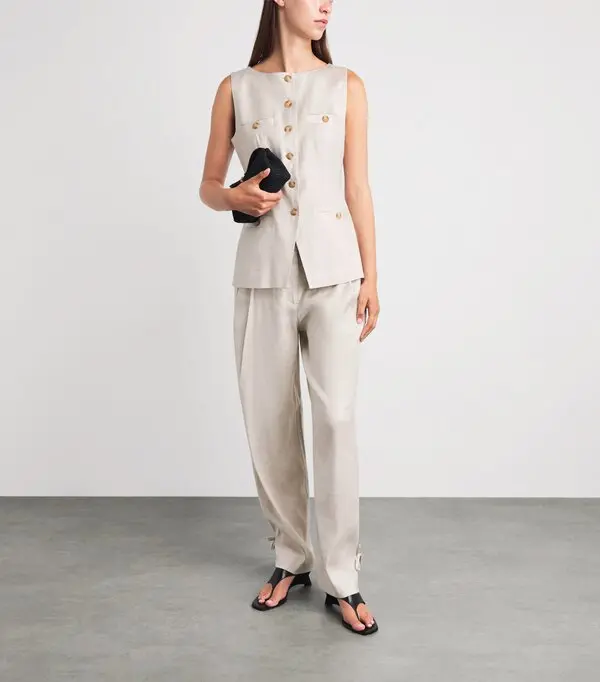 TOCCIN Elowen Linen-blend Trousers With Bow-tie Ankle Detail