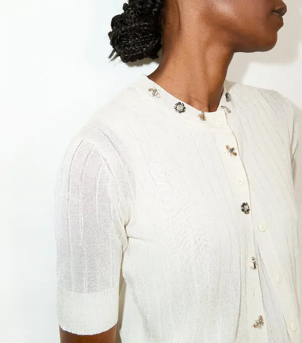 Max & Co. Ribbed Embellished Short-sleeve Cardigan