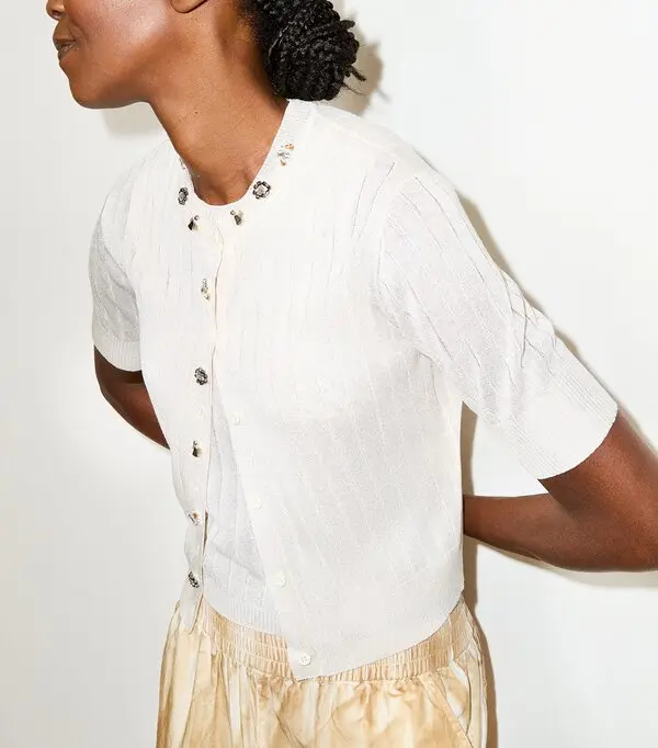 Max & Co. Ribbed Embellished Short-sleeve Cardigan