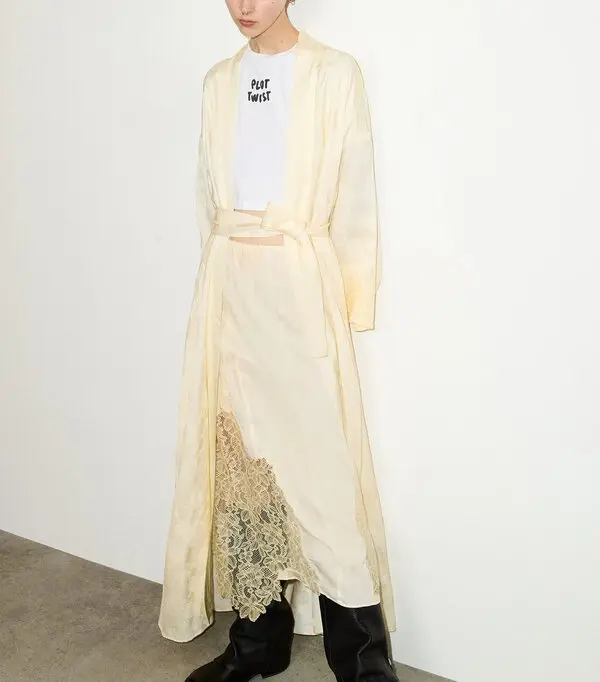 Max & Co. Floral Satin Belted Coat - Yellow