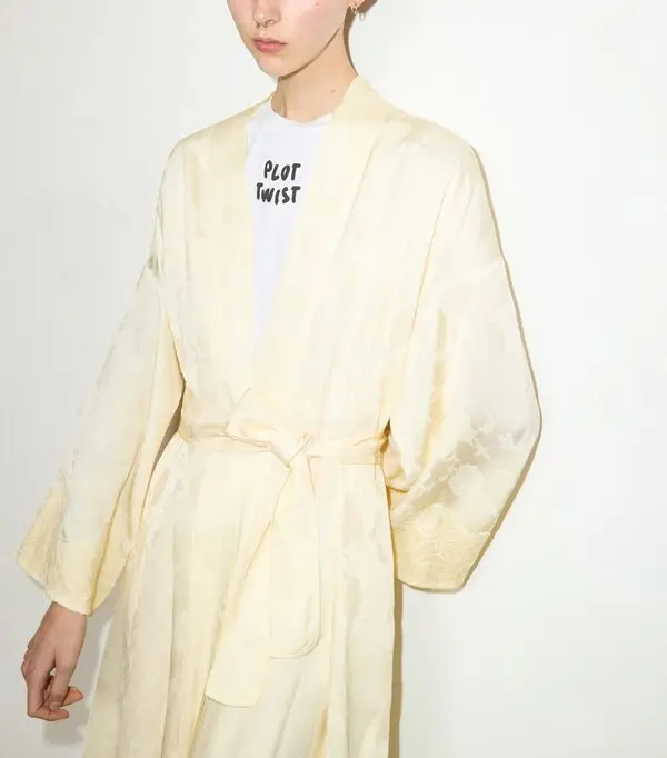 Max & Co. Floral Satin Belted Coat - Yellow