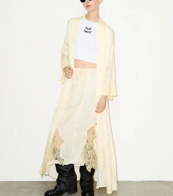 Max & Co. Floral Satin Belted Coat - Yellow