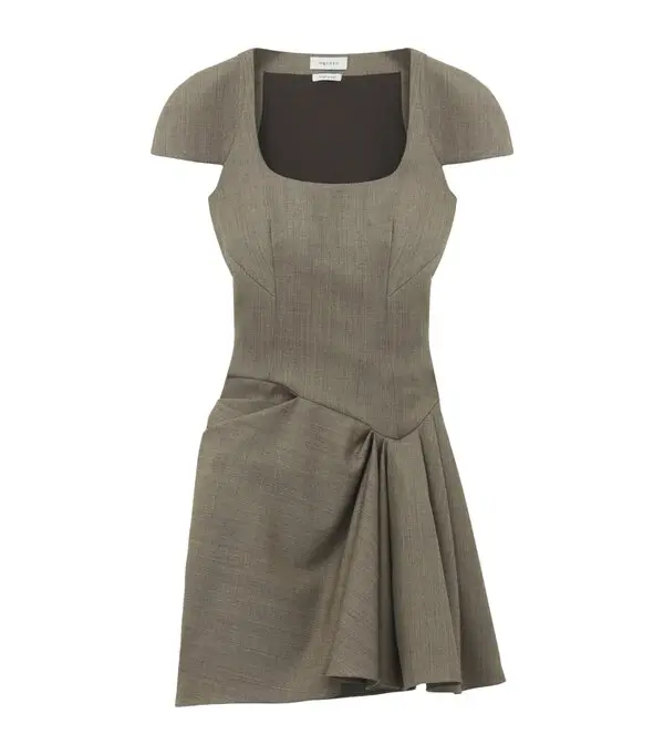 Alexander McQueen Wool Gathered Mini Dress