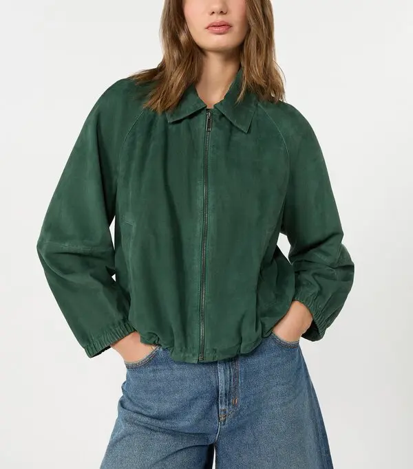 Max Mara Suede Drawstring Bomber Jacket