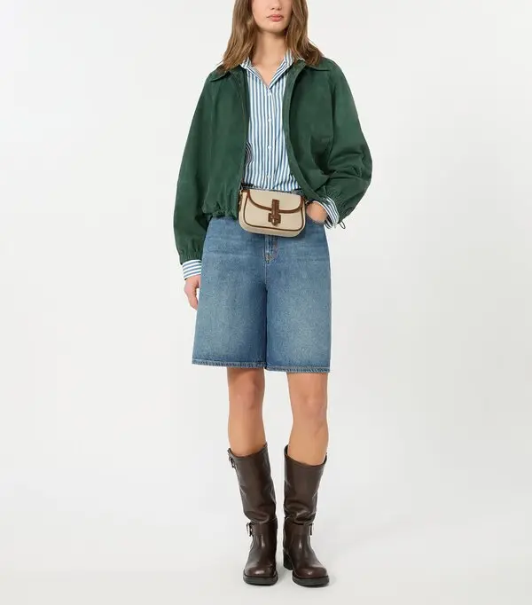 Max Mara Suede Drawstring Bomber Jacket
