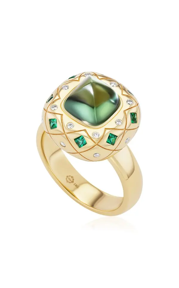 ORLY MARCEL 18k Yellow Gold Tourmaline And Diamond Ring - Green