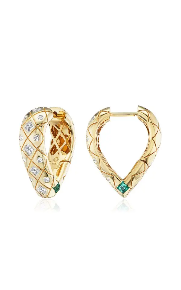 ORLY MARCEL 18k Yellow Mama Bliss Hoops With Diamonds And Emeralds - Gold