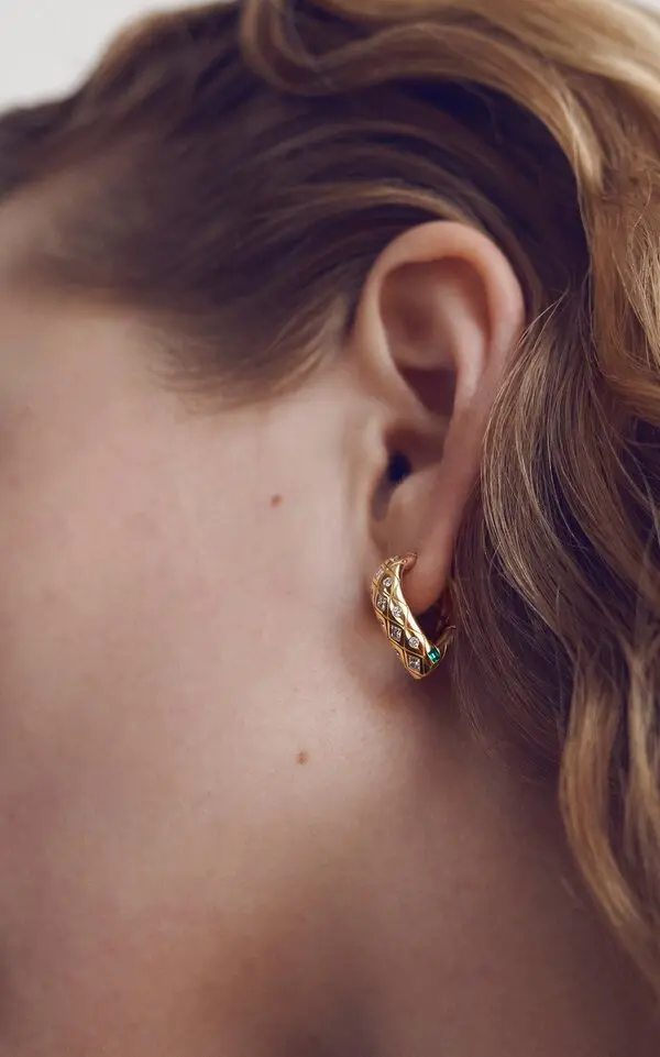 ORLY MARCEL 18k Yellow Diamond And Emerald Hoop Earrings