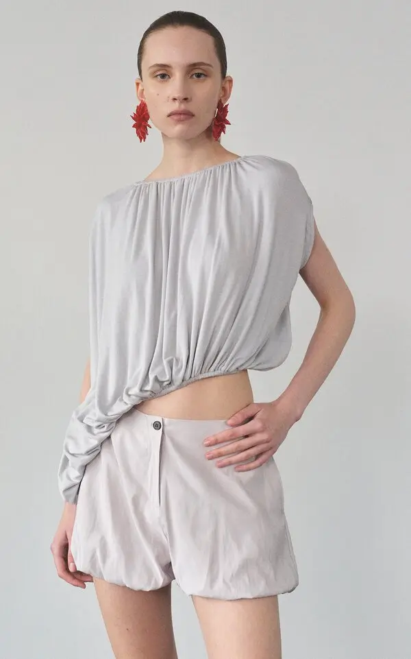 Source Unknown Rennie Gathered Jersey Top - Grey