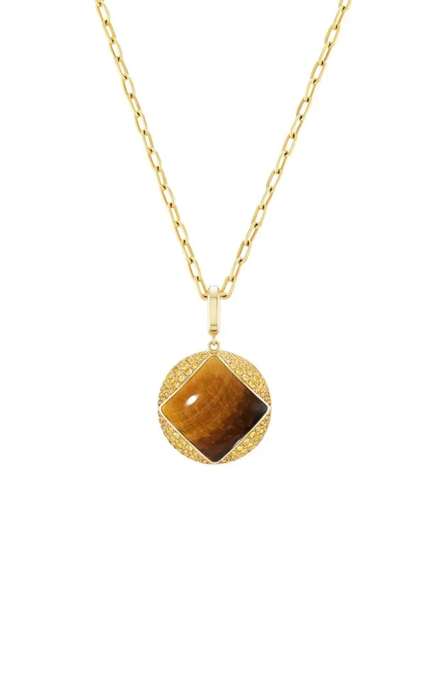 ORLY MARCEL 18k Yellow Gold Dome Pendant With Tiger's Eye And Yellow Sapphires - Brown
