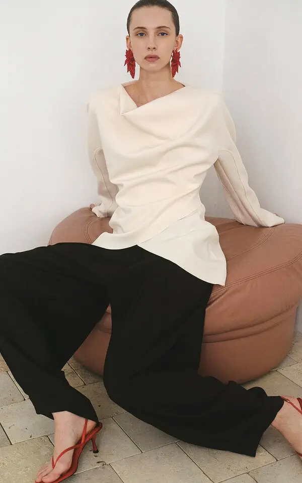 Source Unknown Solina Crepe Cowl-neck Top - White