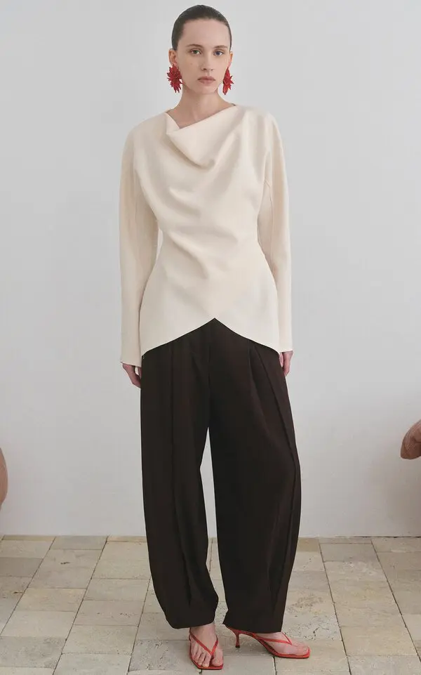 Source Unknown Solina Crepe Cowl-neck Top - White