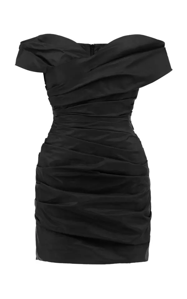 Alex Perry Off-shoulder Tucked Taffeta Mini Dress - Black