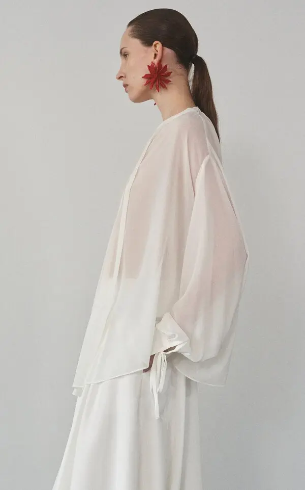 Source Unknown Veylin Chiffon Tie Cuff Top