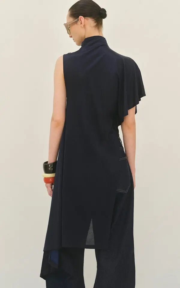 Source Unknown Livia Asymmetric Draped Top - Navy