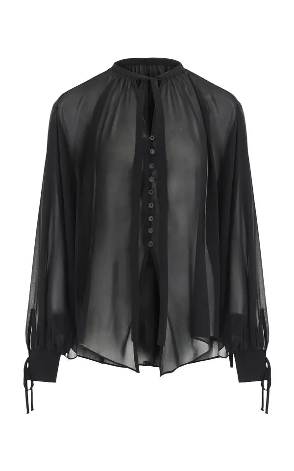Source Unknown Veylin Chiffon Tie Cuff Blouse - Black