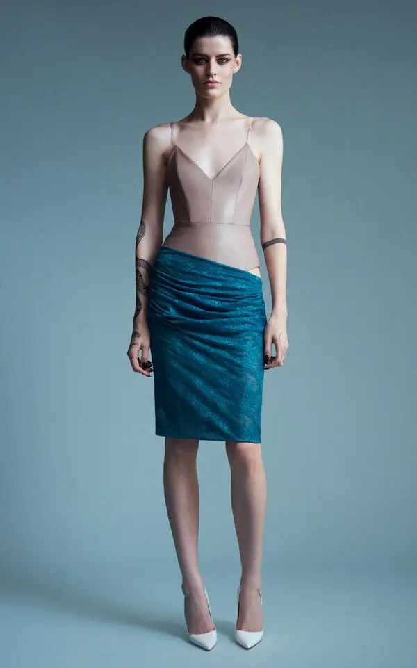 Alex Perry Tucked Stretch Lace Mini Skirt - Blue