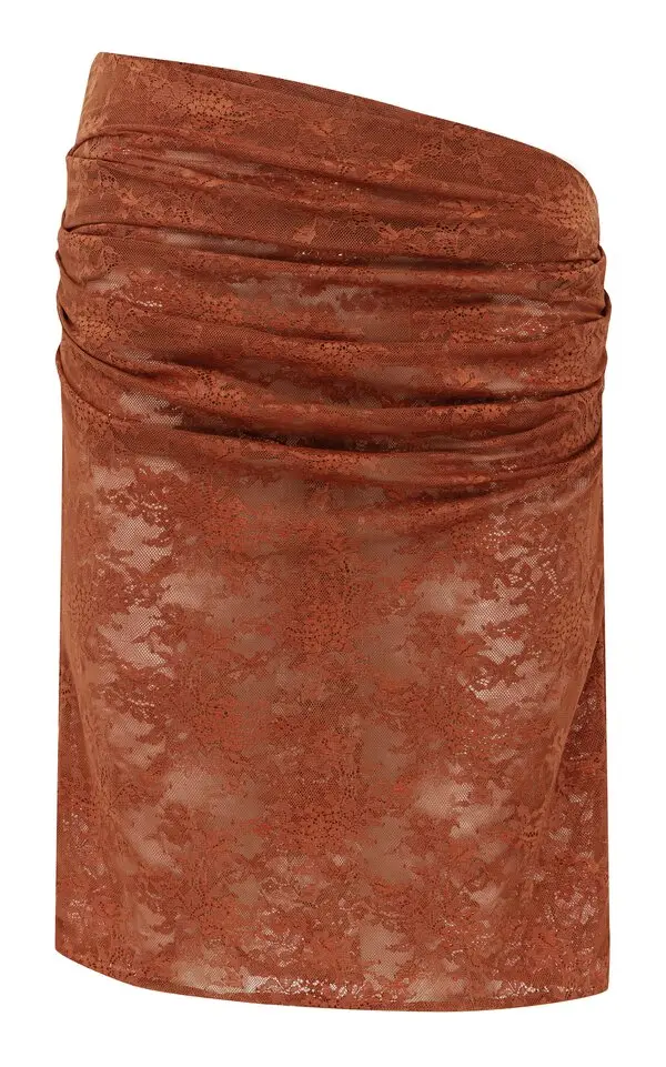 Alex Perry Tucked Sheer Stretch Lace Mini Skirt - Orange