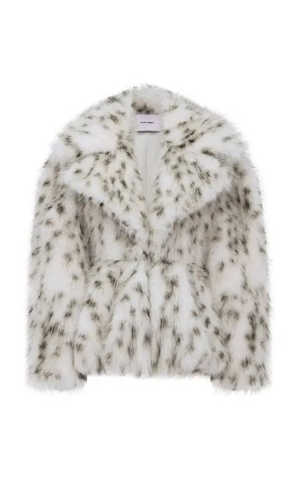 Alex Perry Contoured Snow Leopard Faux Fur Jacket - White