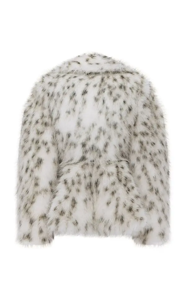 Alex Perry Contoured Snow Leopard Faux Fur Jacket