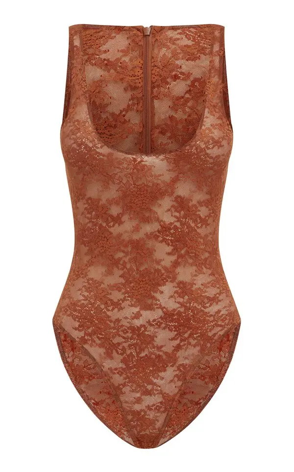 Alex Perry Singlet Sheer Stretch Lace Bodysuit - Orange