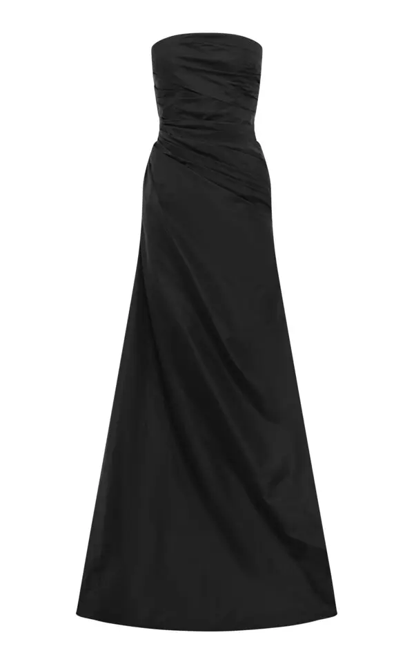Alex Perry Strapless Tucked Split Taffeta Gown - Black