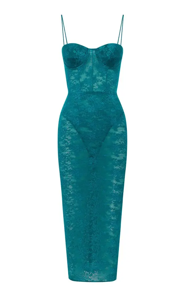 Alex Perry Cupped Sheer Stretch Lace Maxi Dress - Blue