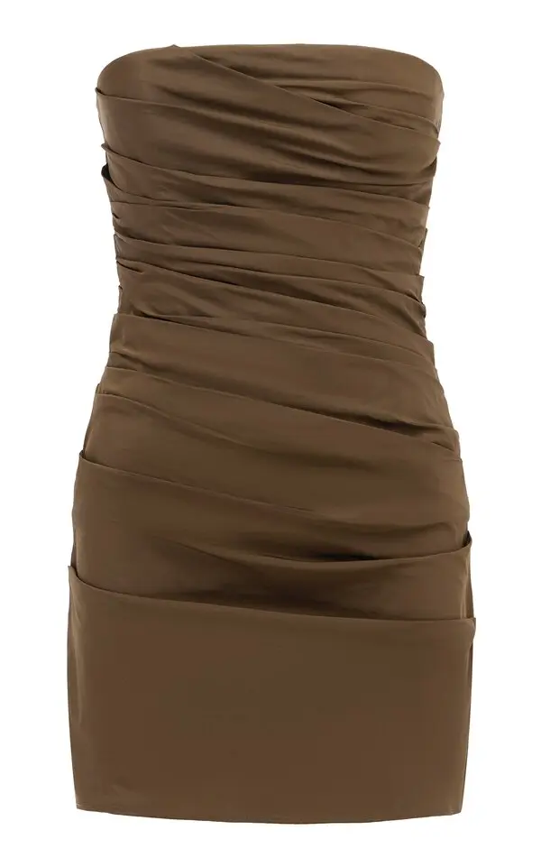 Alex Perry Strapless Tucked Taffeta Mini Dress - Brown